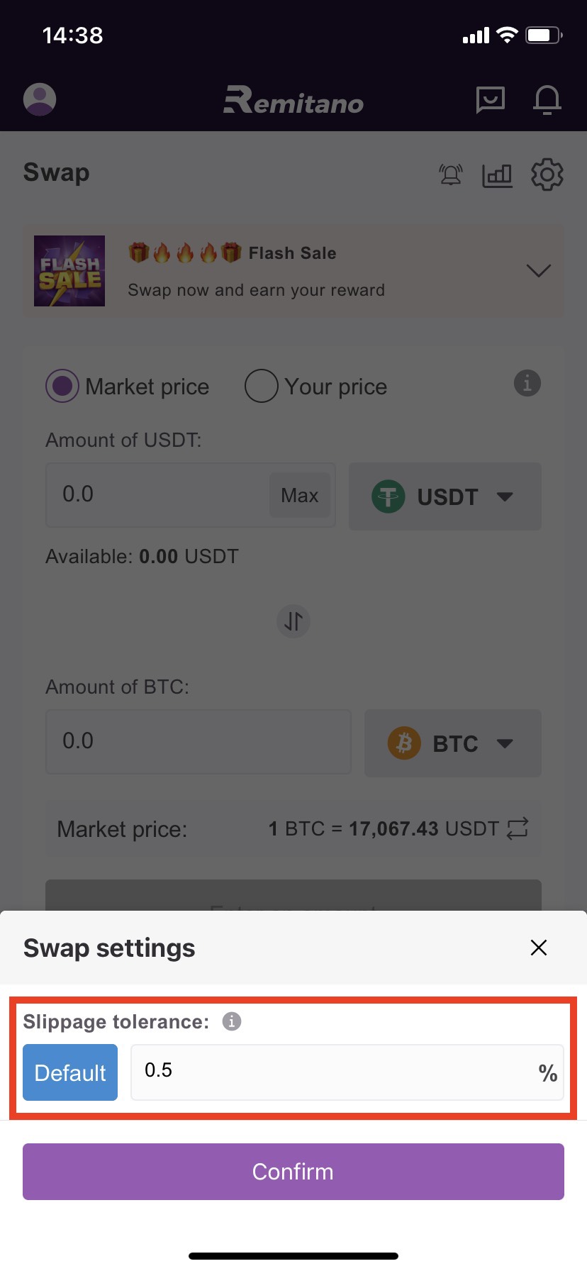 Remitano Swap Introduces "Slippage tolerance" setting feature